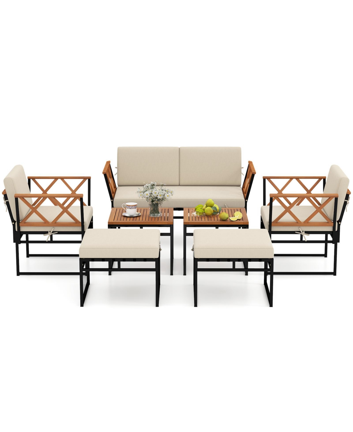 Click here for Gymax Set Of 7 Outdoor Conversation Set Acacia Woo... prices