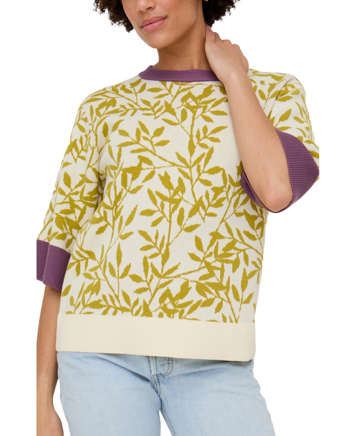 Click here for Raffya Womens Daffodil Slouchy Leaf Print Knitted... prices
