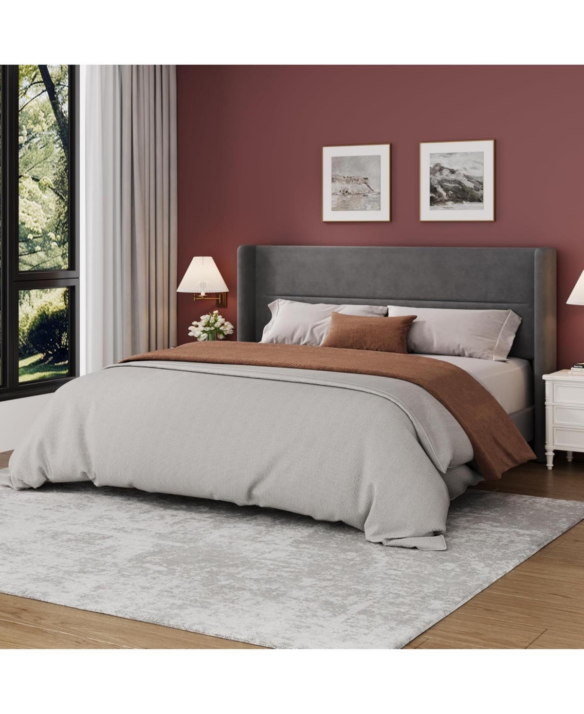 Click here for gaomon Bed Frame with Wingback Headboard  Velvet U... prices