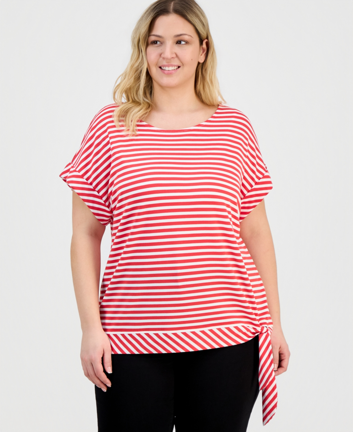Click here for Jones New York Plus Size Dolman-Sleeve Tie-Hem Top... prices