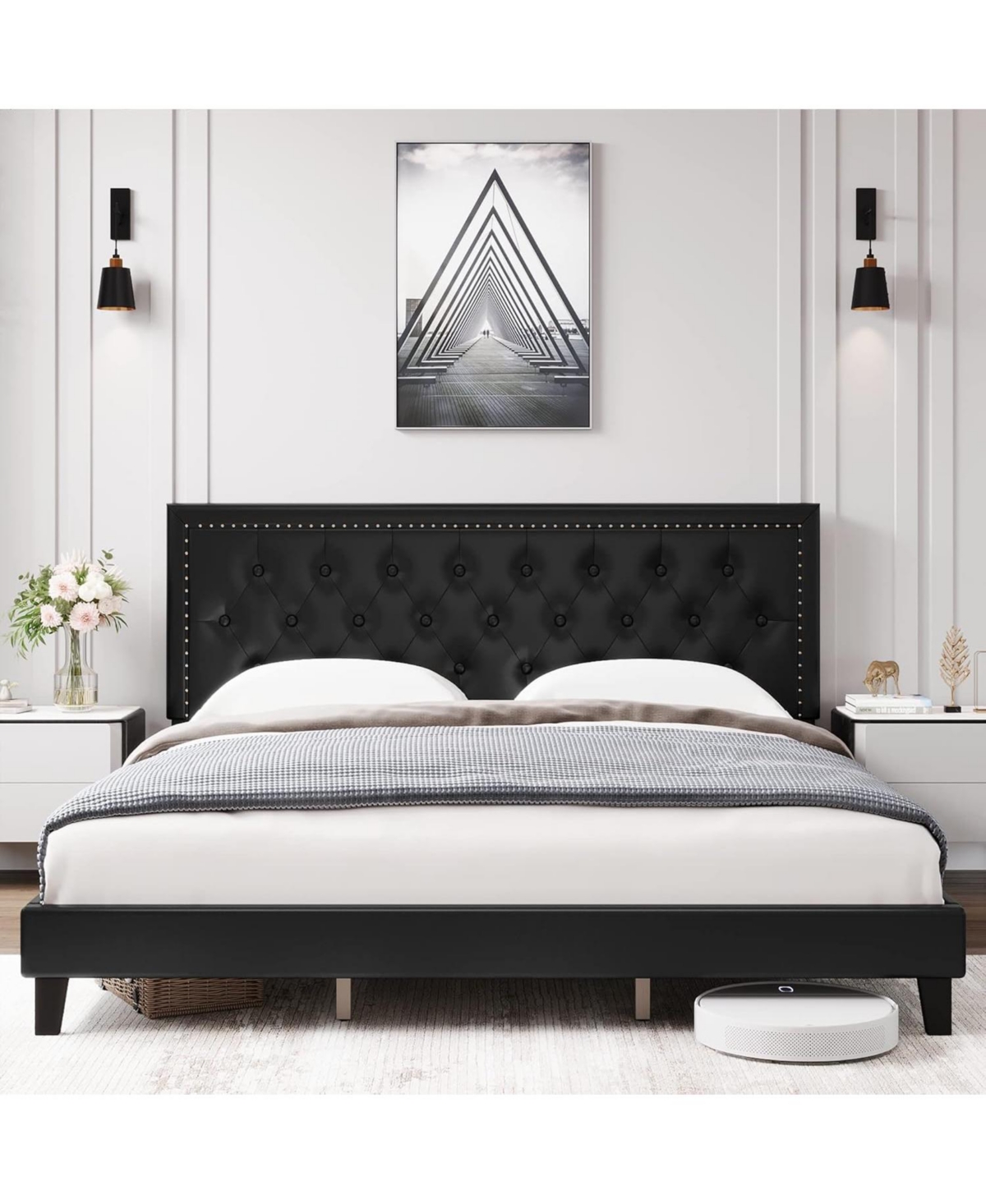 Click here for gaomon Bed Frame with Tufted Faux Leather Headboar... prices