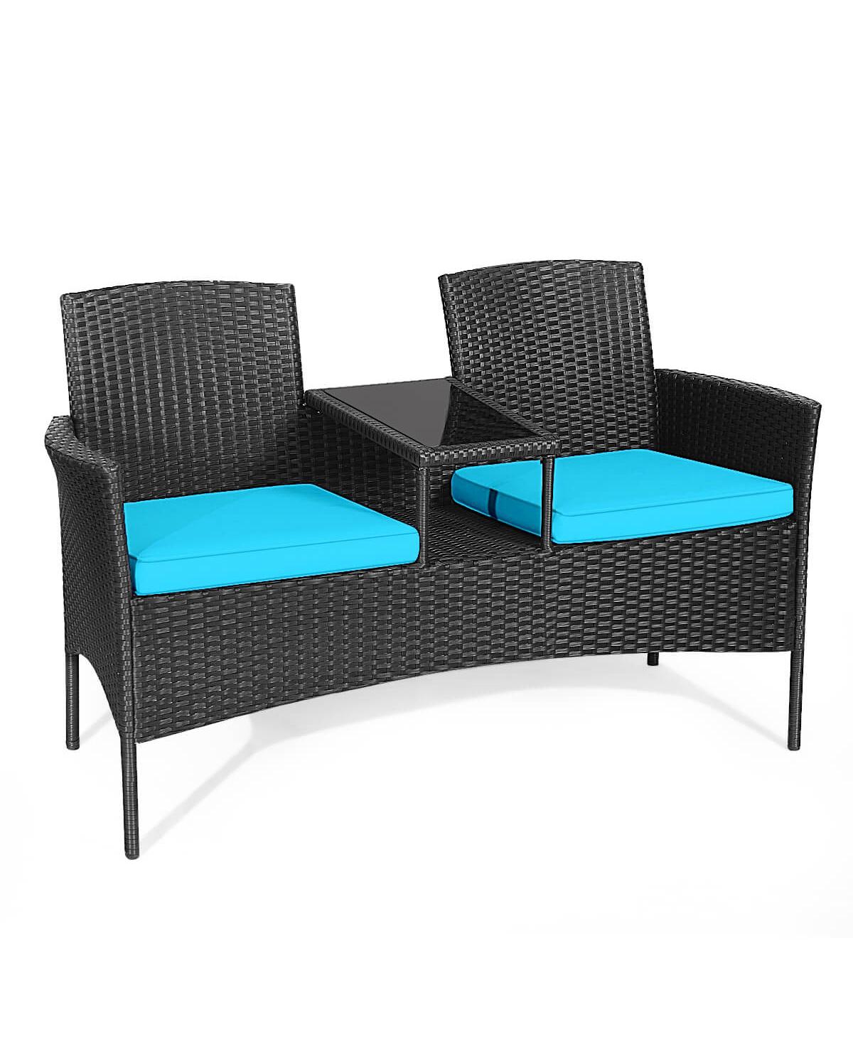 Click here for Patio Rattan Loveseat Sofa Cushioned Coffee Table prices