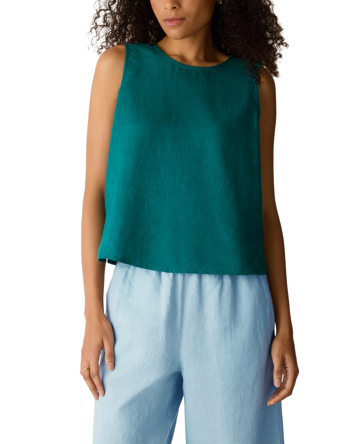 Click here for Eileen Fisher Womens Round Neck Shell Top - Teal prices