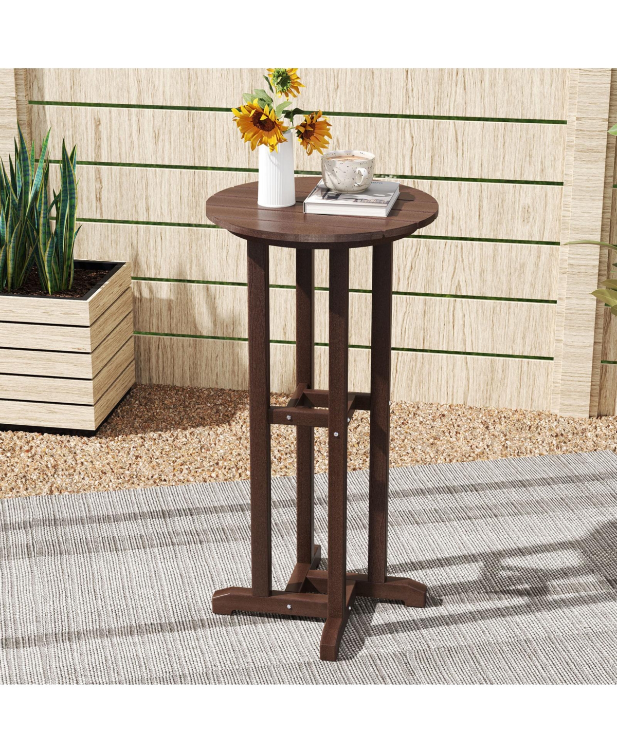 Click here for sumyeg Inch Round Patio Bar Height Table with Slat... prices