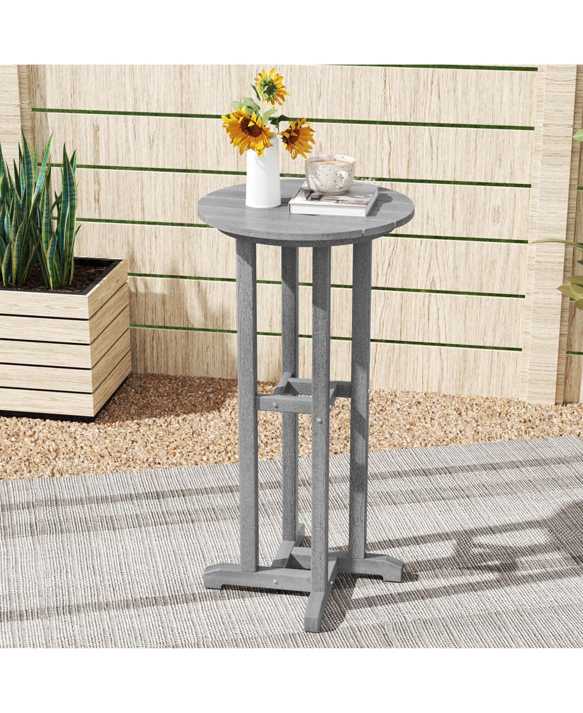 Click here for sumyeg Inch Round Patio Bar Height Table with Slat... prices