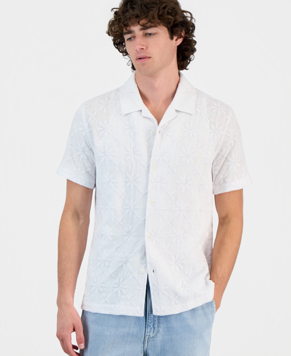 Click here for Guess Mens Mosley Woven Eyelet Short-Sleeve Shirt... prices