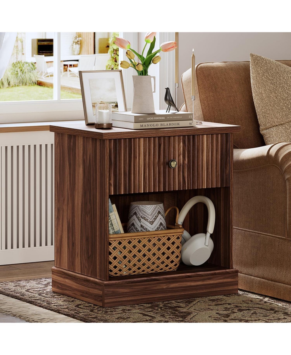 Click here for gaomon Fluted Nightstand with Drawer  Mid Century... prices