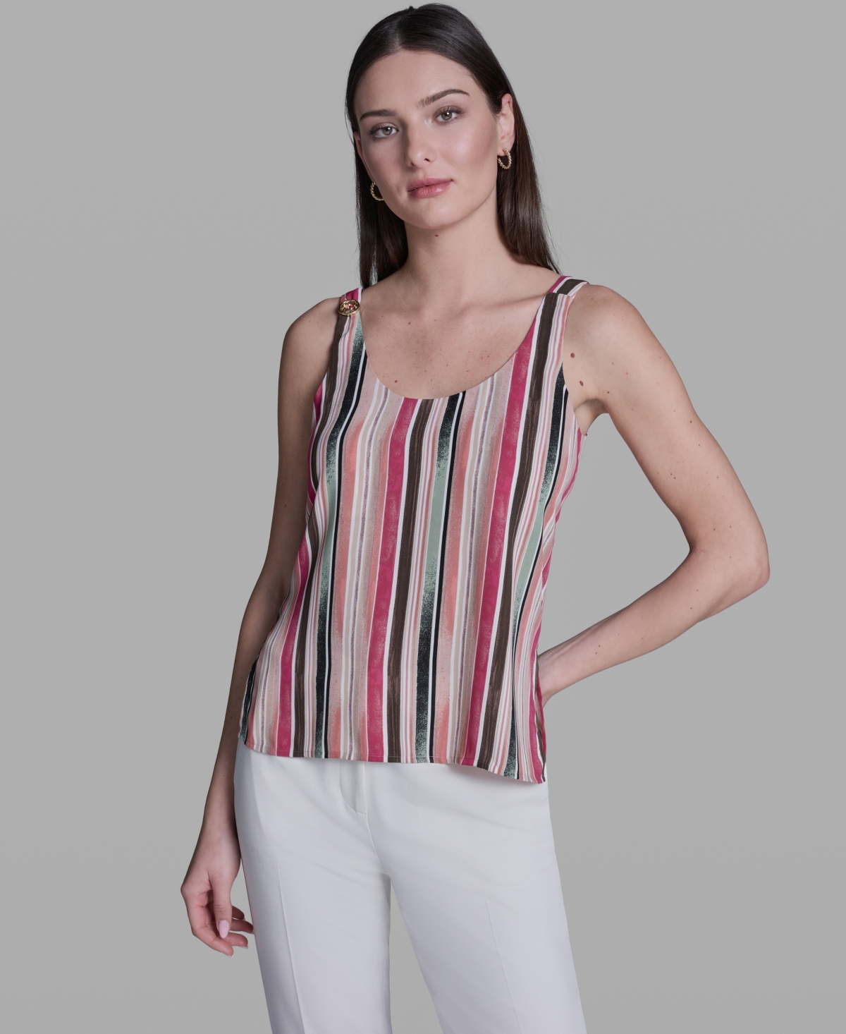 Click here for Bcbg Womens Striped Sleeveless Top - Sunset Rose M... prices