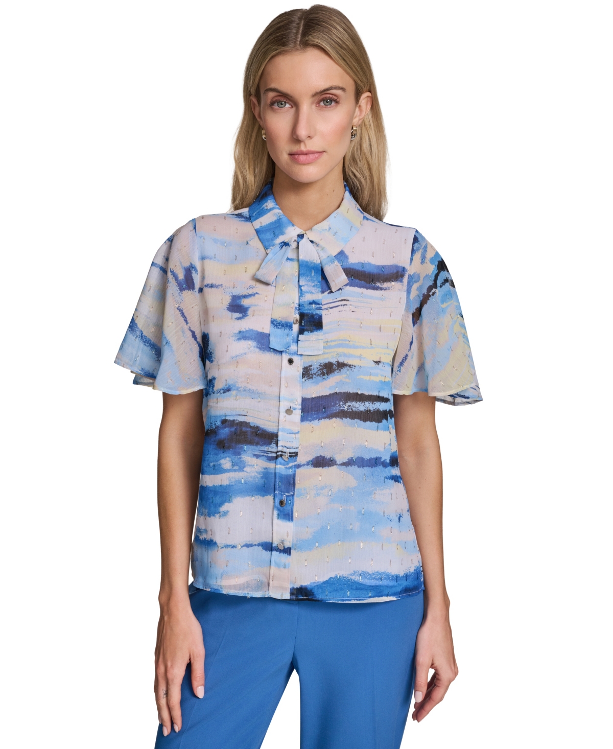 Click here for Calvin Klein Womens Tie-Neck Button-Front Blouse -... prices