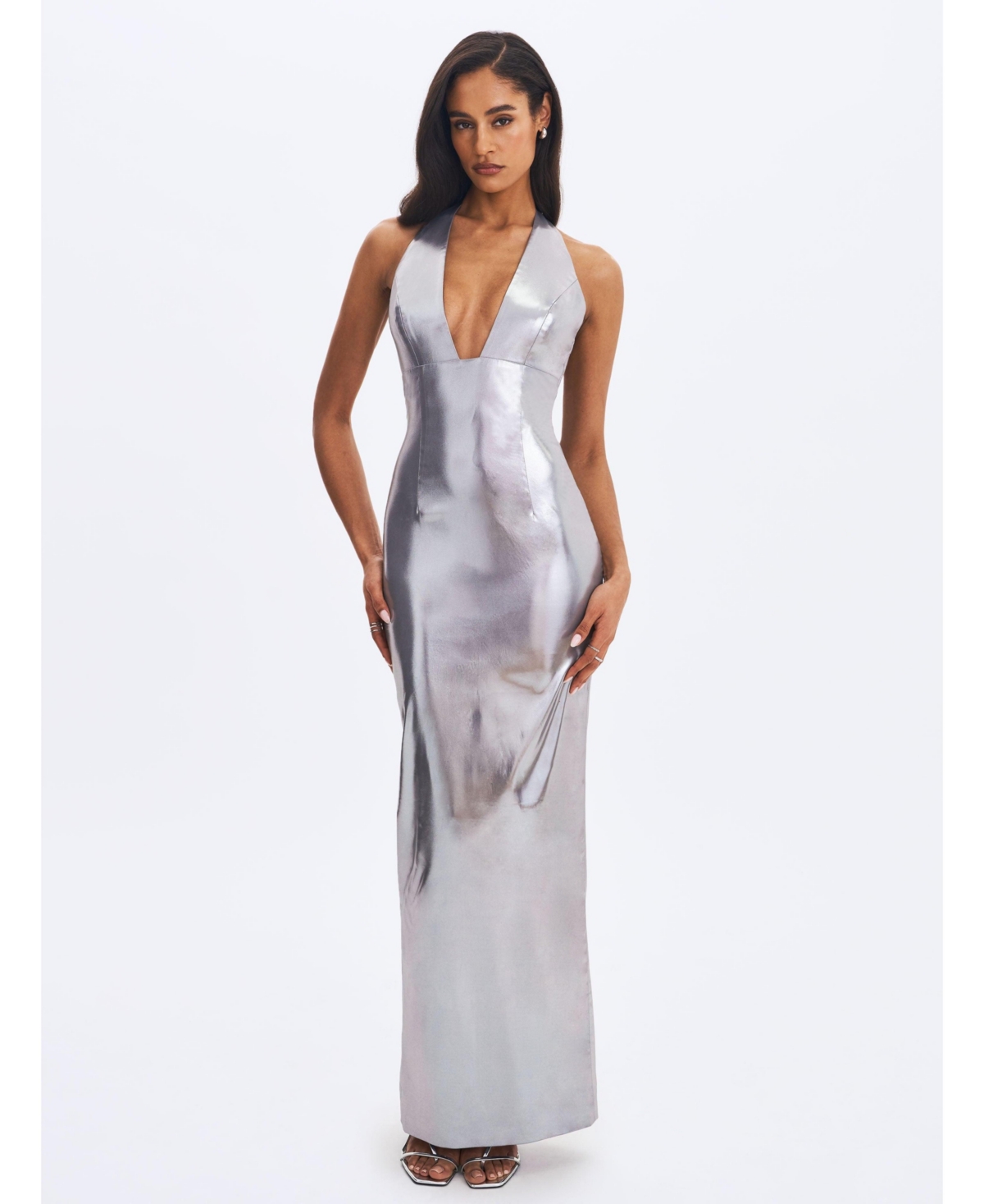 Click here for Miss Circle Womens Valeska Silver Foil Plunging Sh... prices