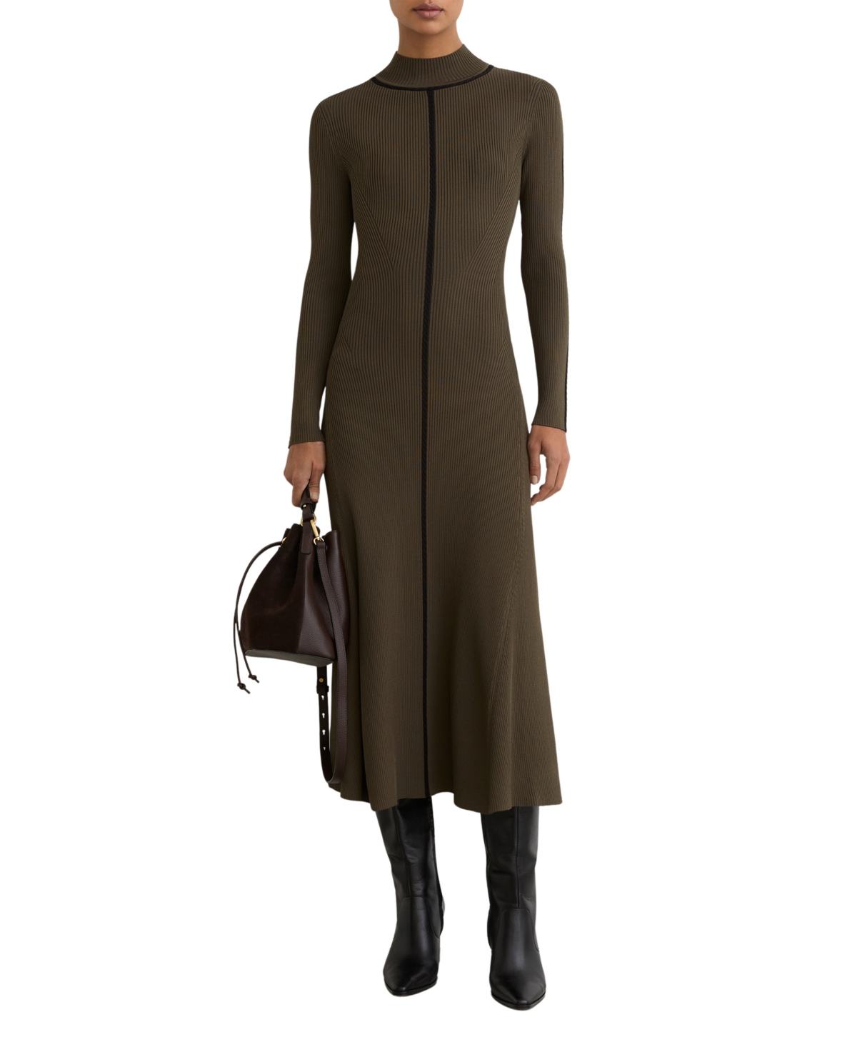 Click here for Reiss Womens Contrast-Stitch Knitted Midi Dress -... prices