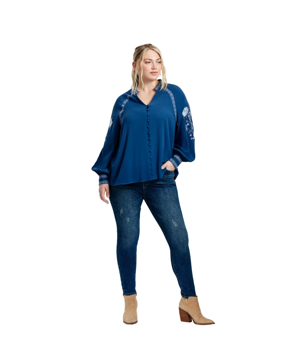 Click here for Avenue Womens Chloe Embroidered Blouse - Indigo prices