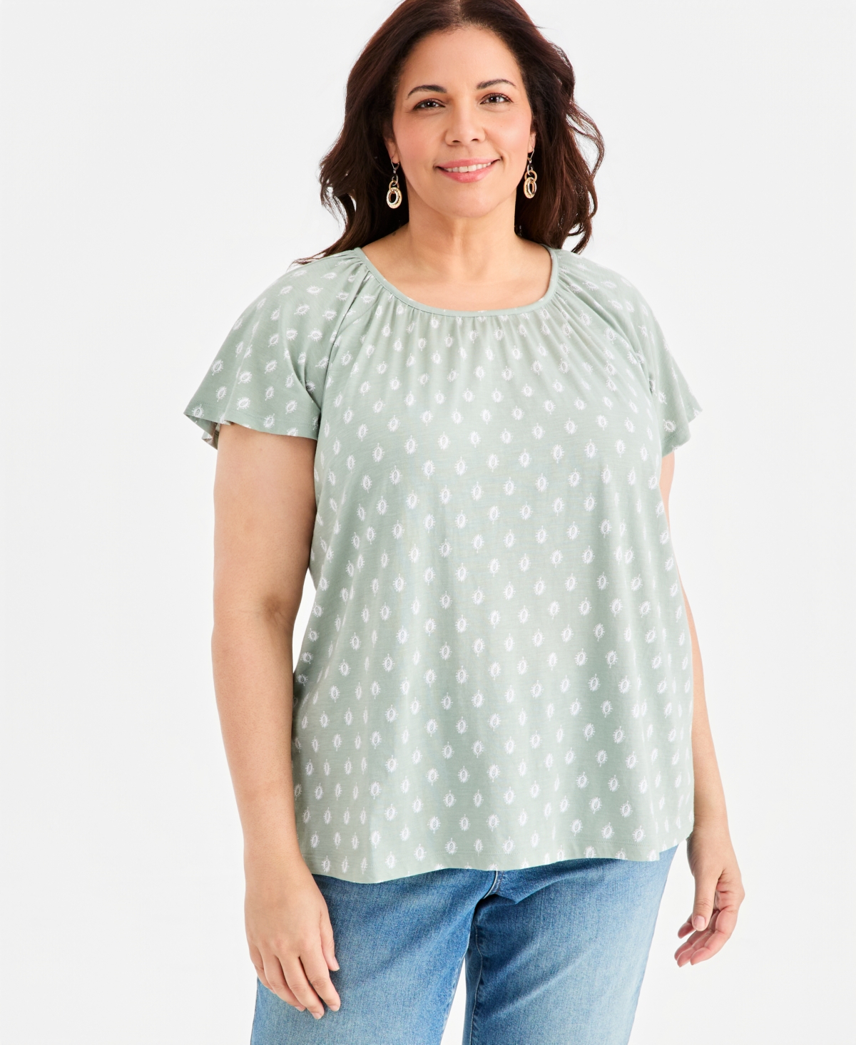 Click here for Style & Co Plus Size Flutter-Sleeve Printed Knit T... prices