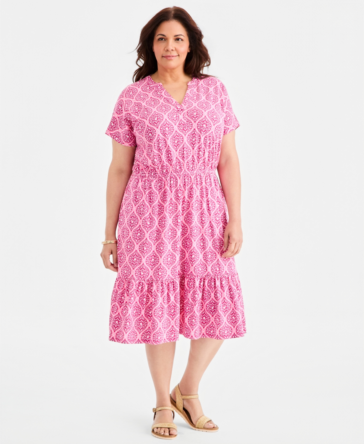 Click here for Style & Co Plus Size Split-Neck Printed Dress  Mac... prices