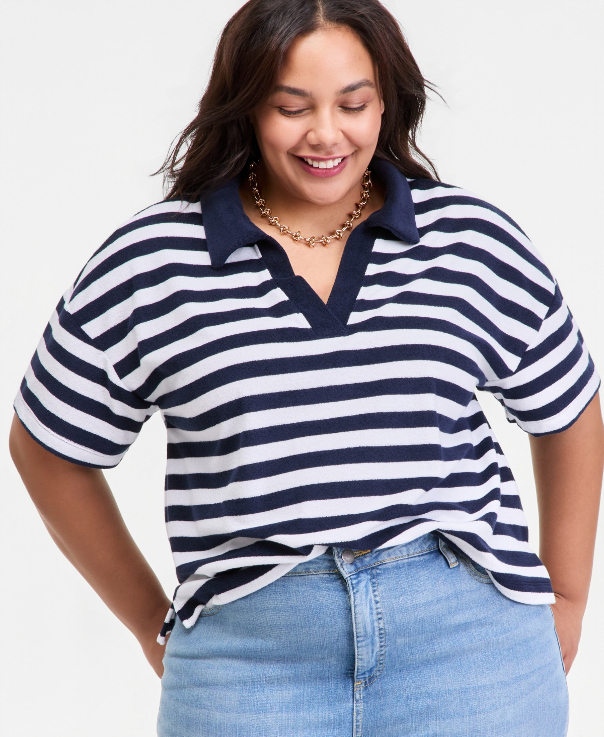 Click here for On 34th Trendy Plus Size Terry Collared Top  Macys... prices