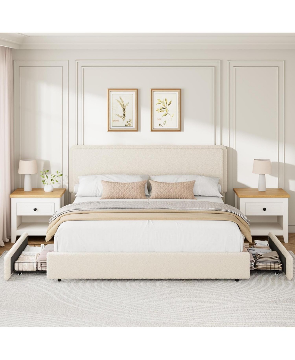 Click here for gaomon King Teddy Fleece Bed Frame with Storage Dr... prices