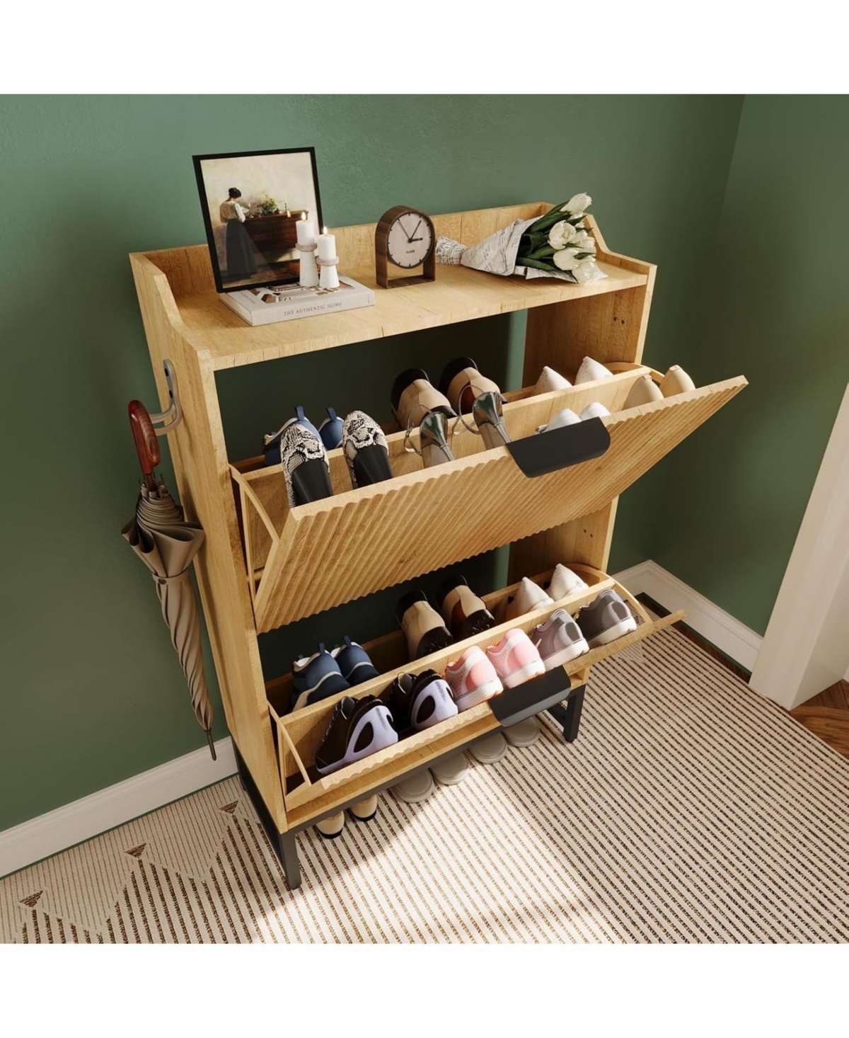 Click here for gaomon Fluted 2 Flip Drawer Shoe Cabinet - Freesta... prices