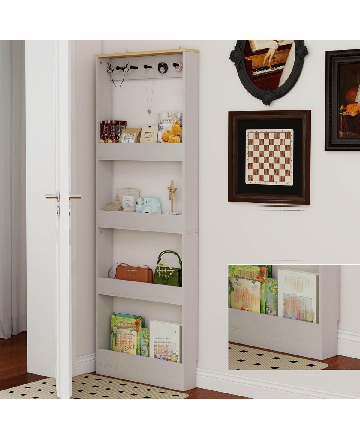 Click here for Rainsken Behind Door Bookshelf - Wooden Slim Tall... prices