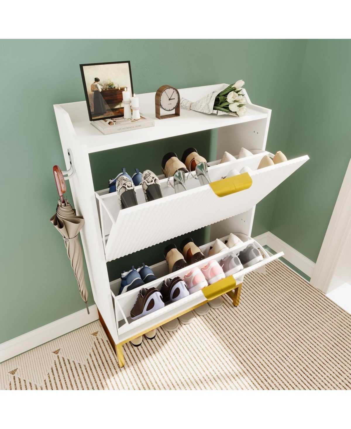 Click here for gaomon Fluted 2 Flip Drawer Shoe Cabinet - Slim Hi... prices