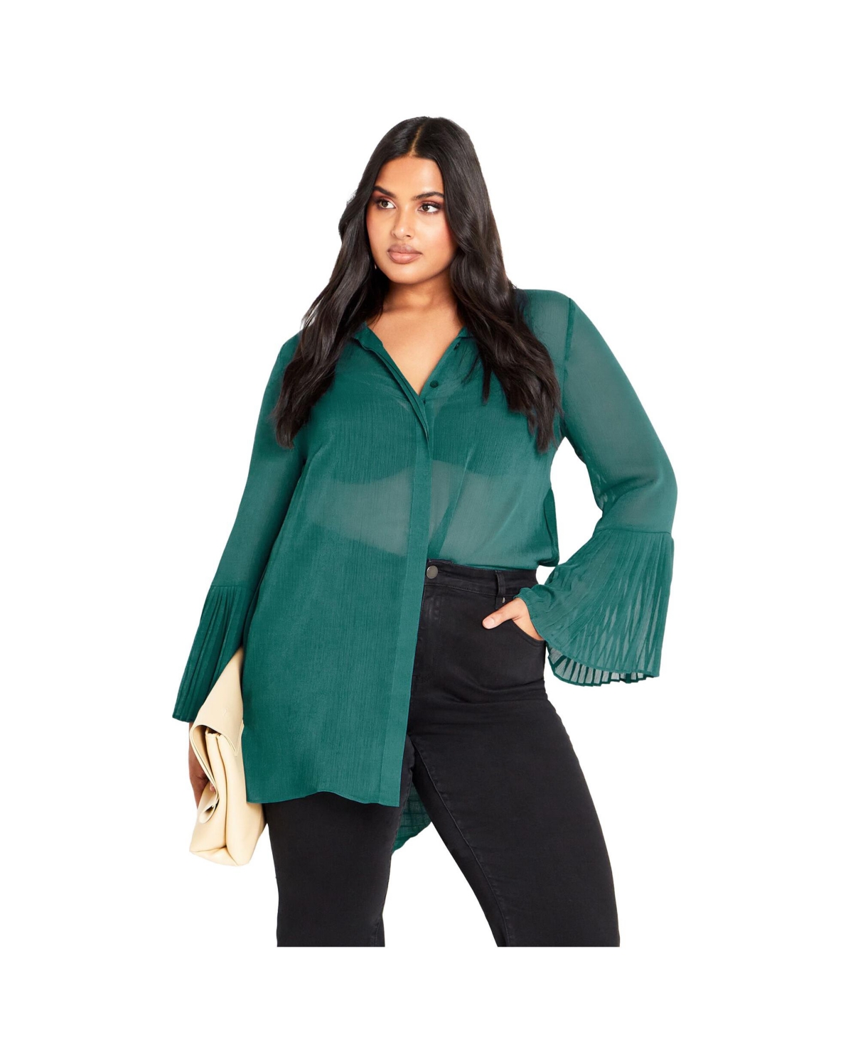Click here for Avenue Womens Perla Pleat Shirt - Teal prices