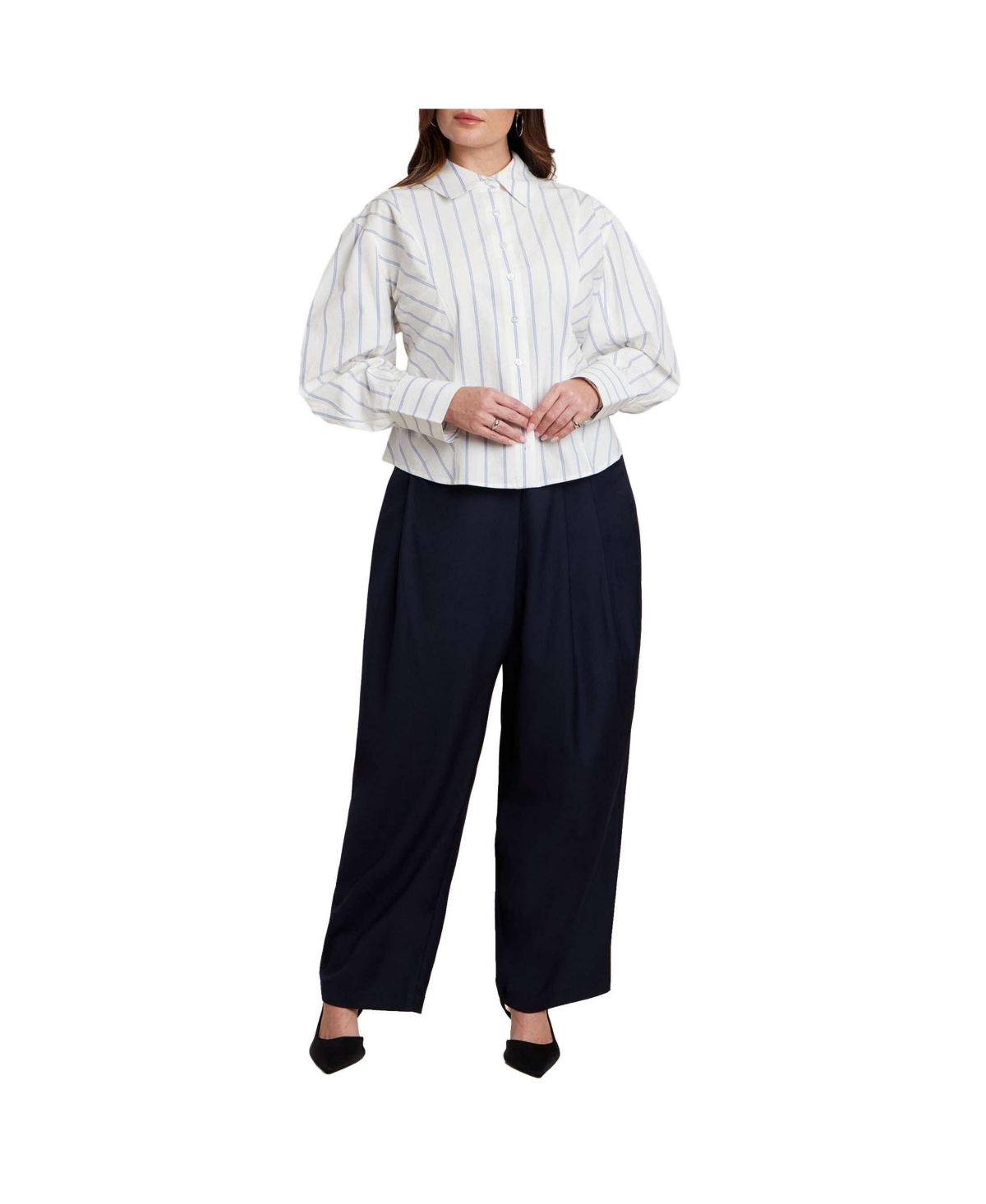 Click here for Eloquii Womens Pleated Straight Leg Trouser - Navy prices
