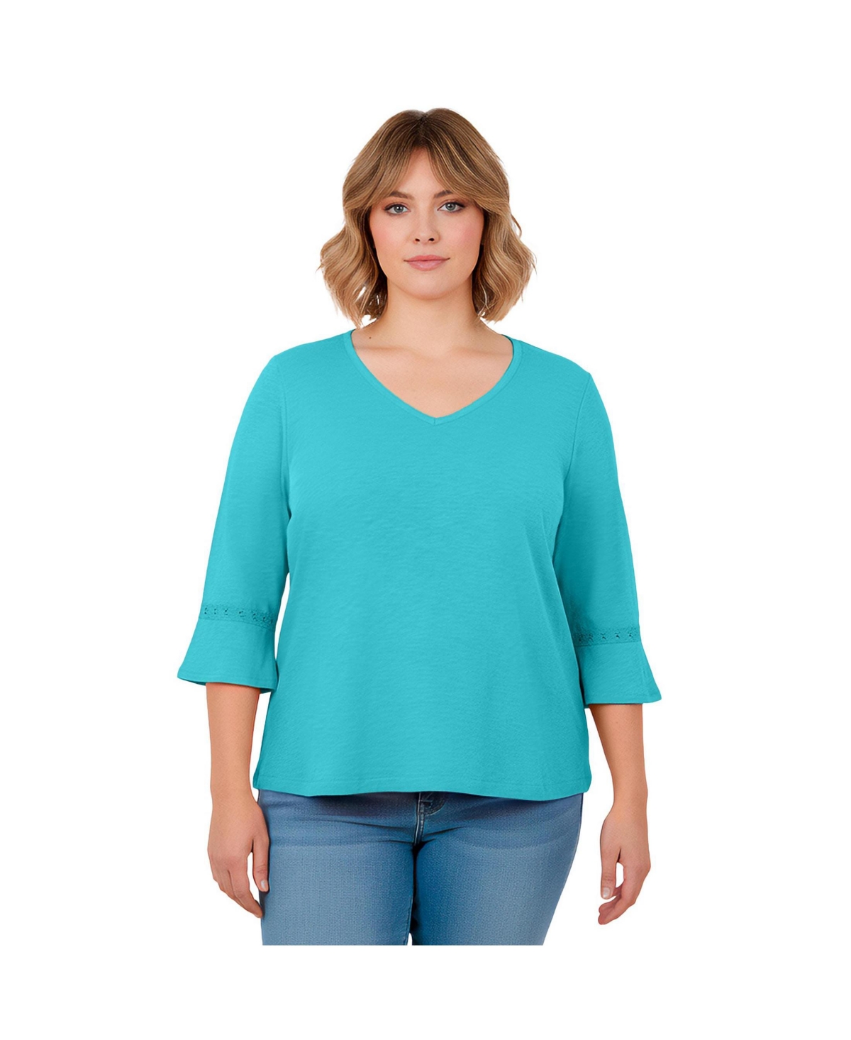 Click here for Avenue Plus Size Crochet Trim Ruffle Sleeve Womens... prices