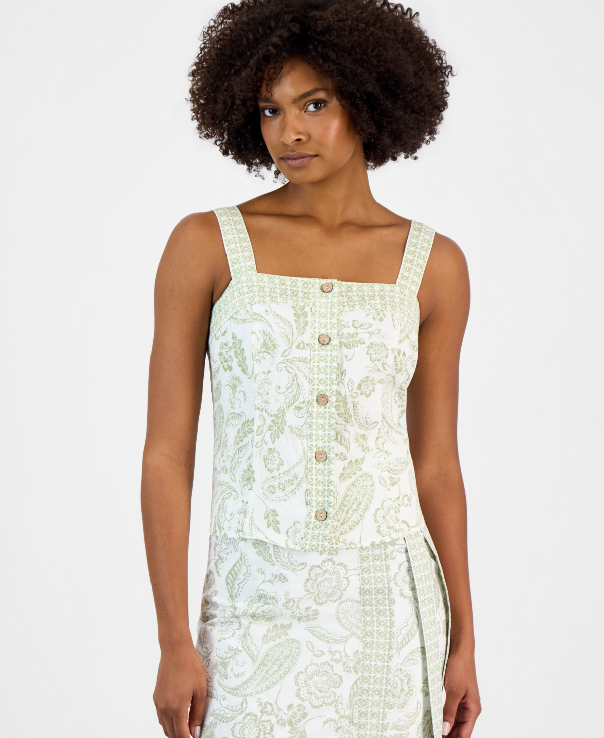 Click here for Vince Camuto Womens Square-Neck Button-Down Top -... prices