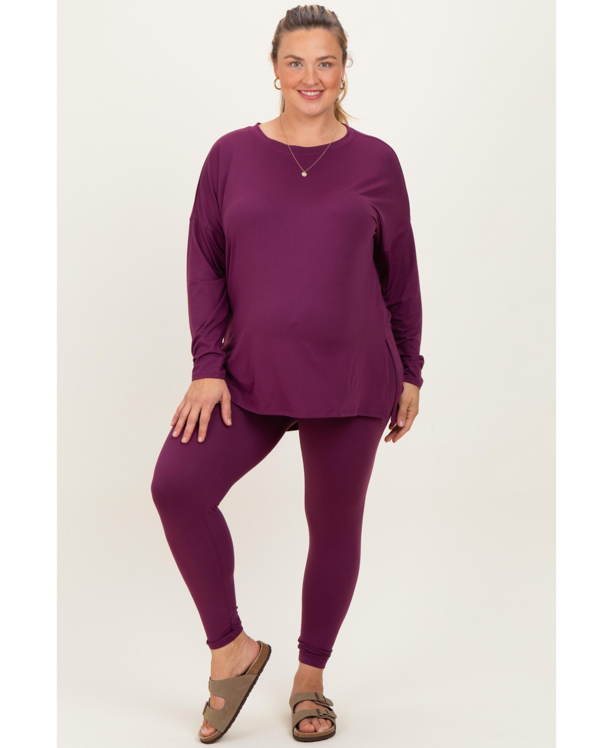 Click here for Pinkblush Plus Size Plum Brushed Knit Oversized To... prices