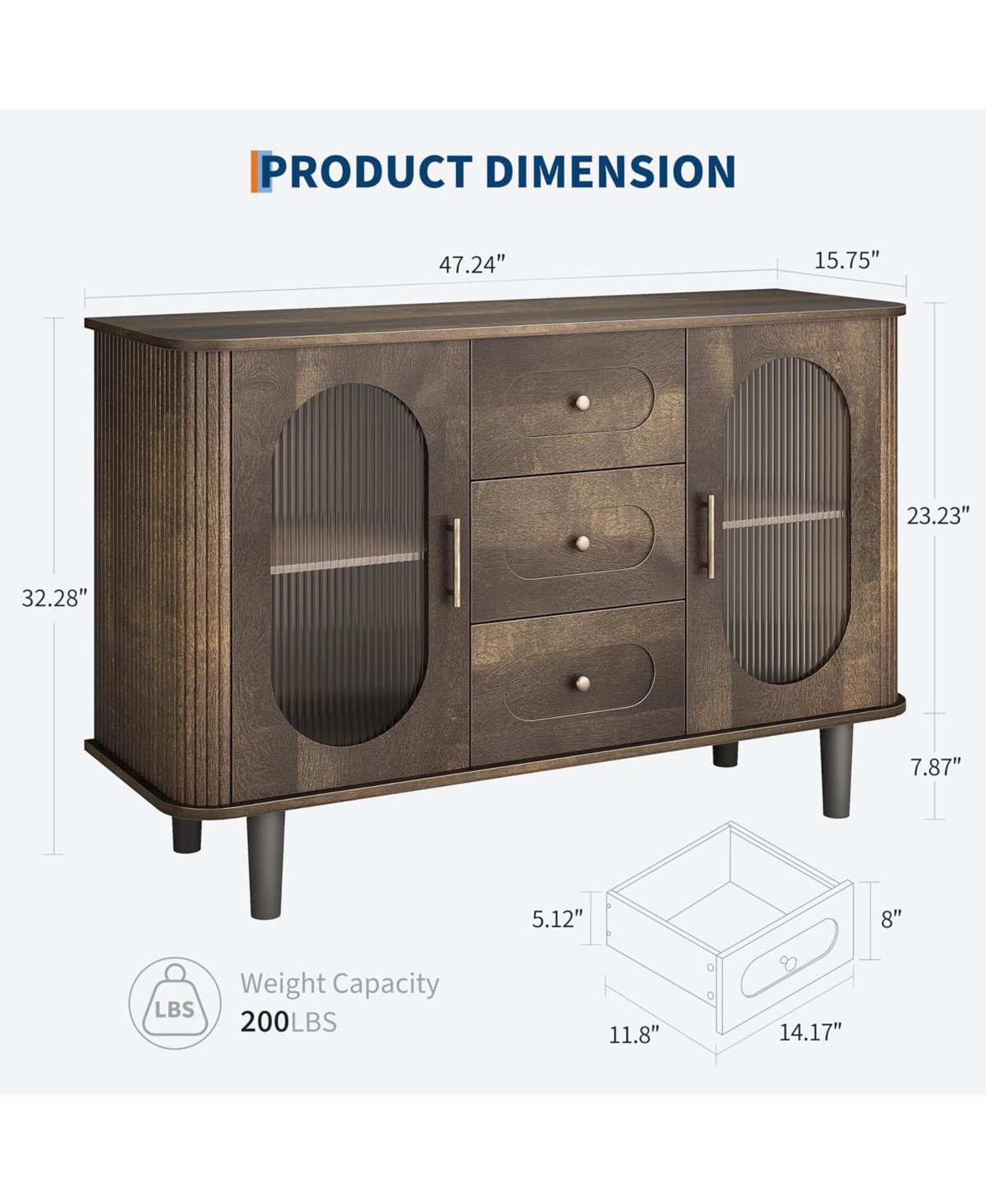 Click here for gaomon Sideboard with Fluted Glass Doors and 3 Dra... prices