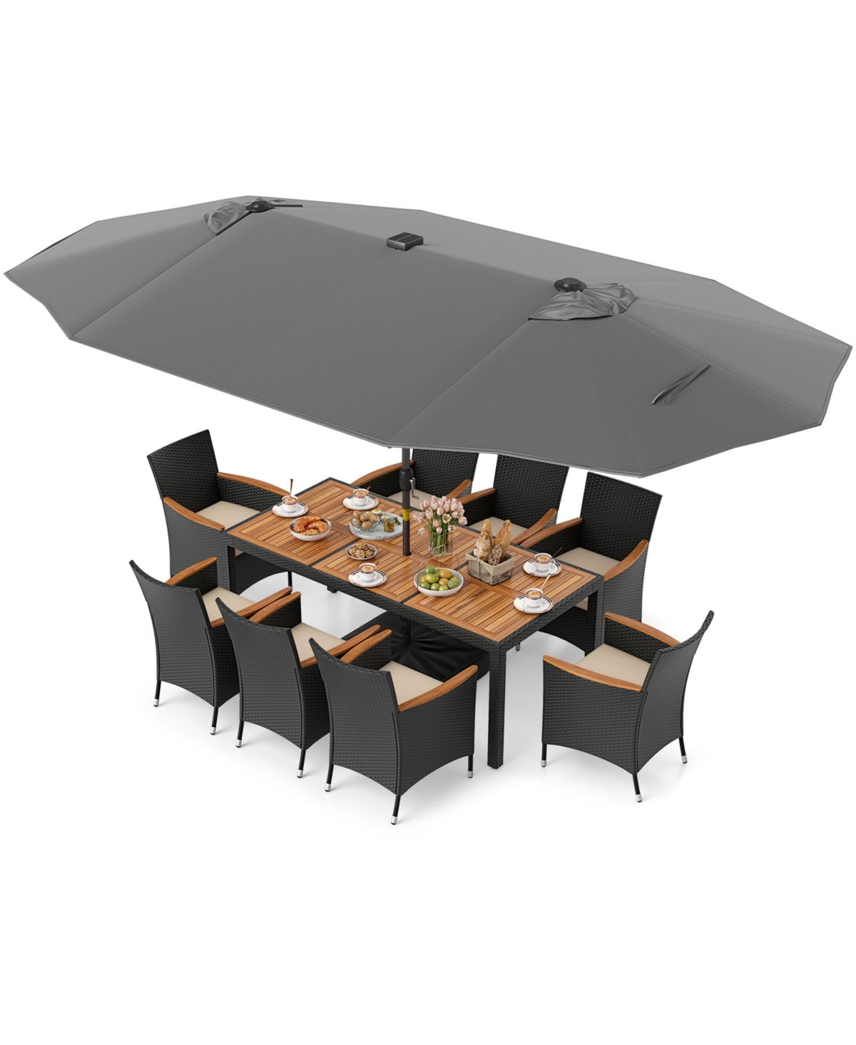 Click here for Gymax Patio Dining Set Double-Sided Patio Umbrella... prices
