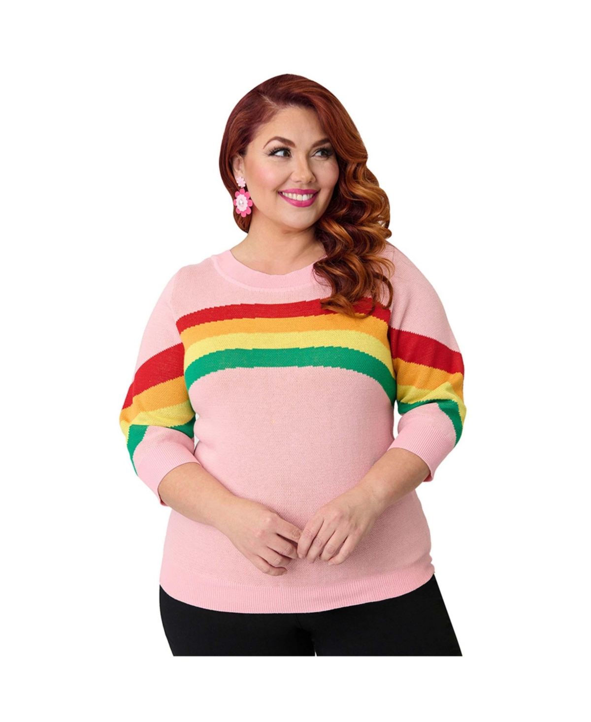 Click here for Unique Vintage Plus Size Minou Sweater - Pink w/ r... prices