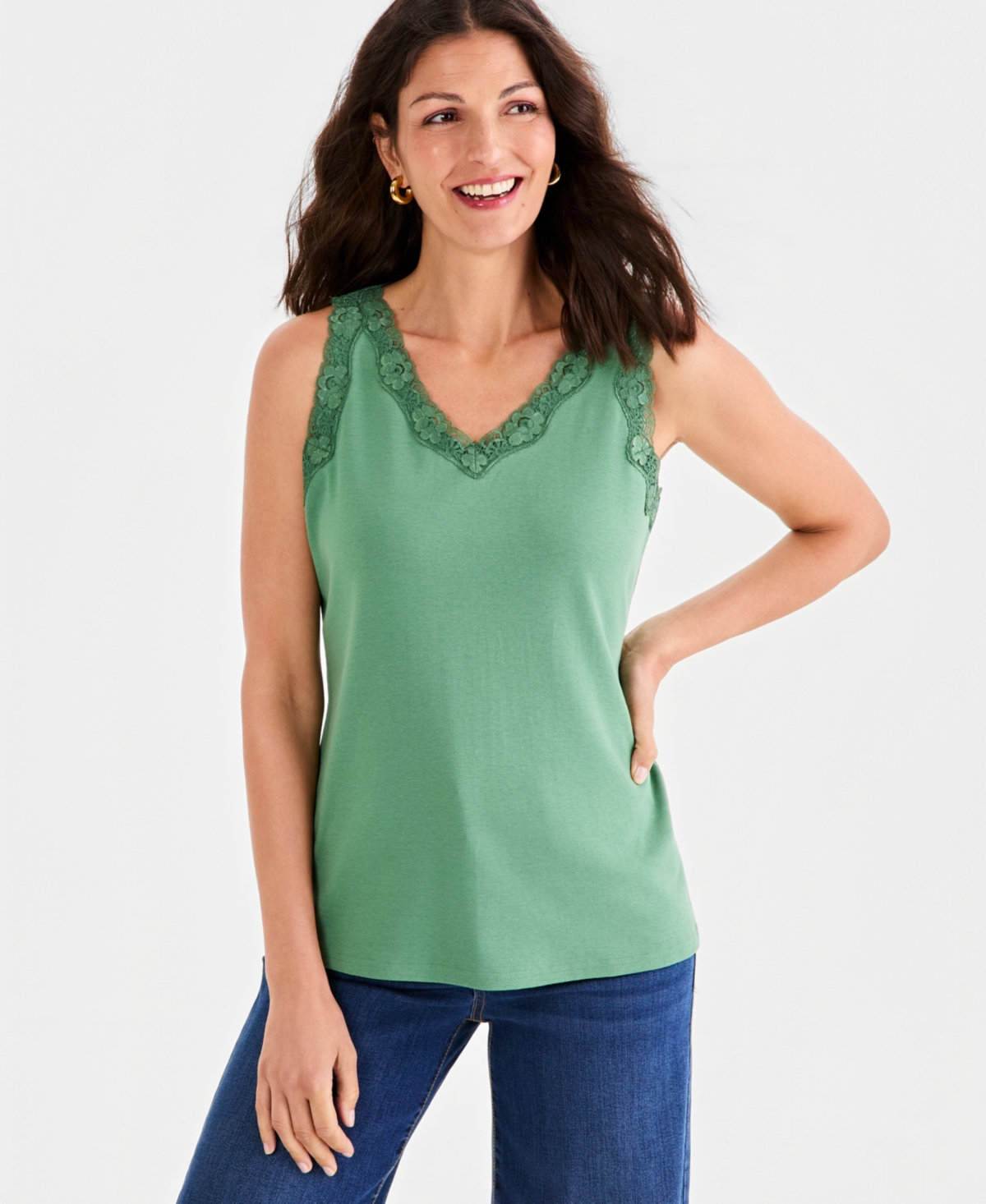 Click here for Style & Co Womens Lace-Trim Cotton Tank Top  Exclu... prices