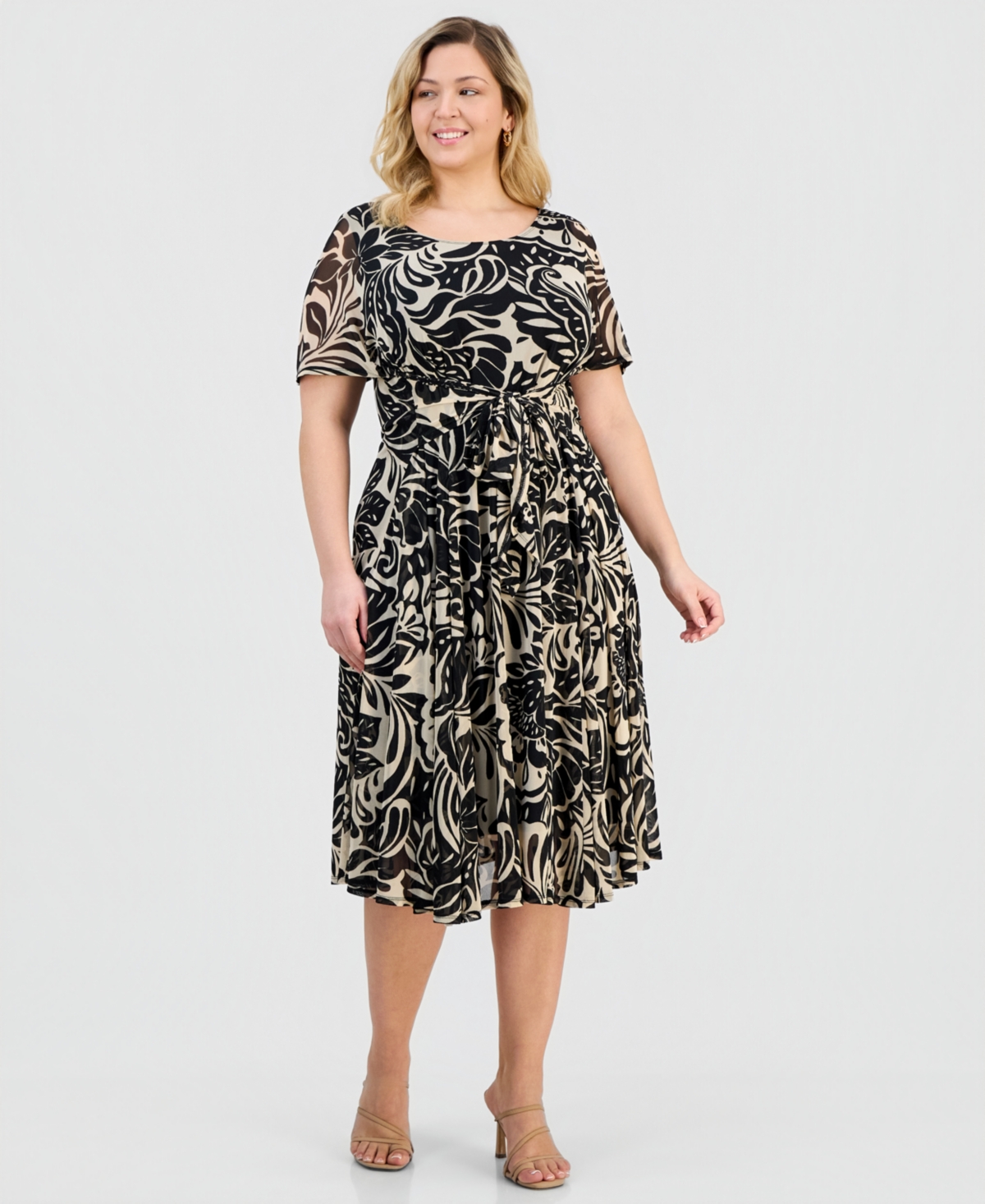 Click here for Robbie Bee Plus Size Round-Neck Tie-Waist Dress -... prices