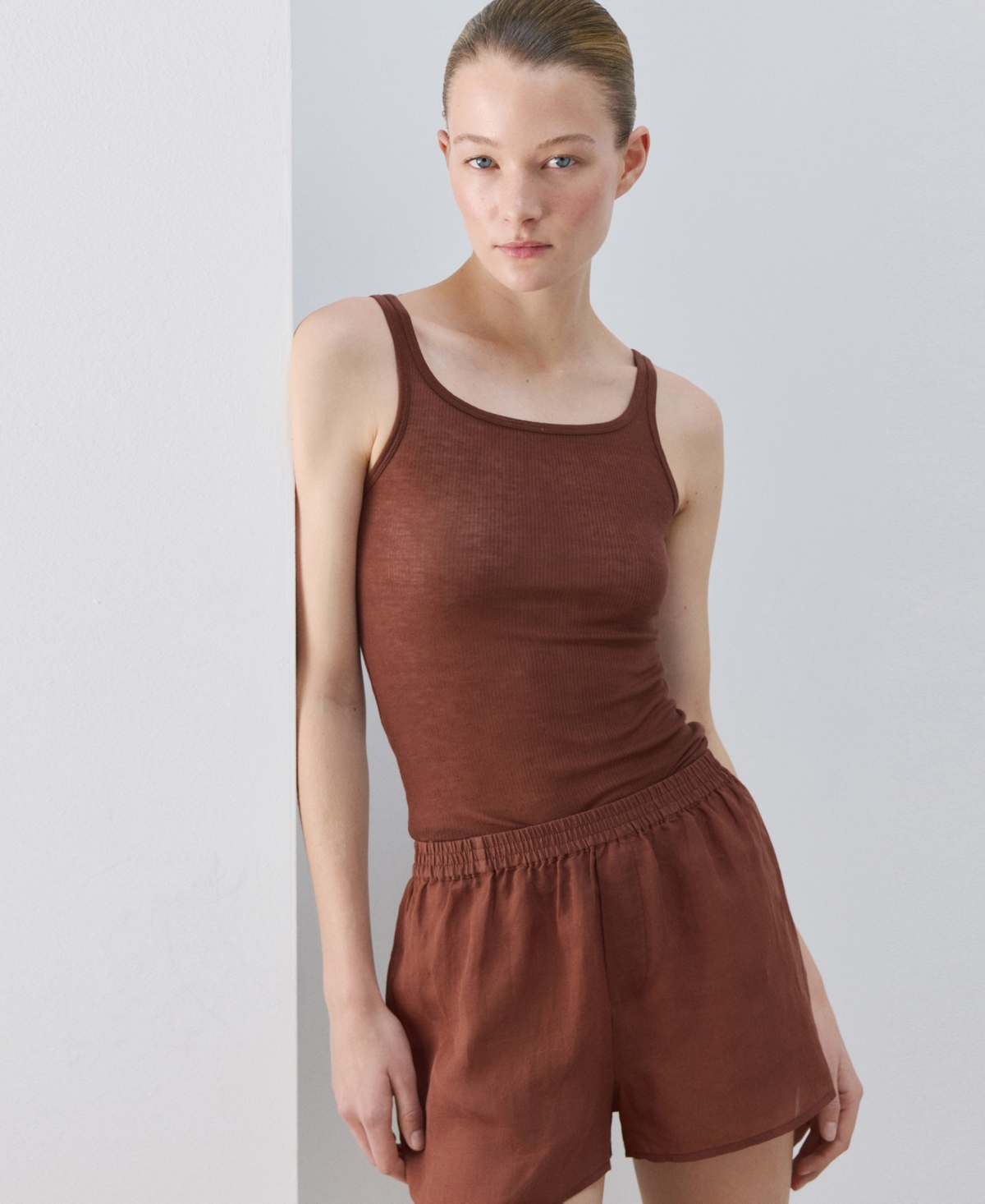 Click here for Mango Womens Seamless Lyocell Wool Top - Brown prices