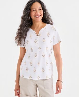 Click here for Style Co Womens Printed Short Sleeve Henley Top Ma... prices