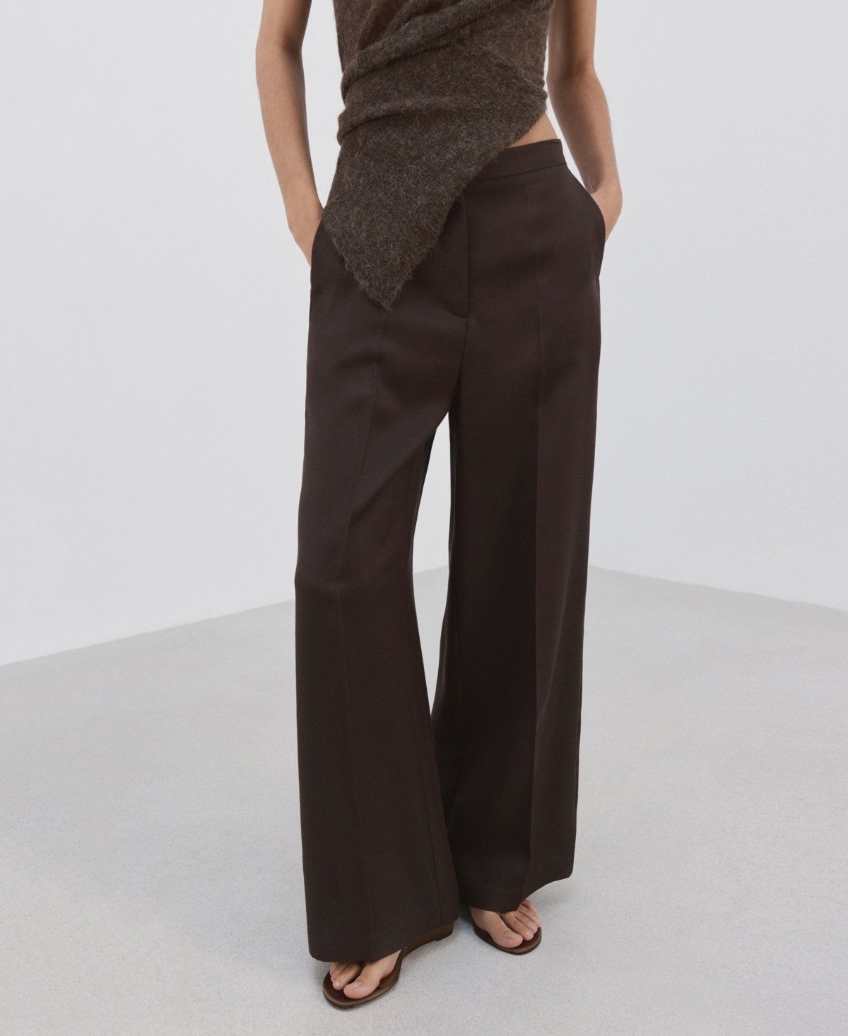 Click here for Mango Womens High-Waisted Lyocell Pants - Chocolat... prices