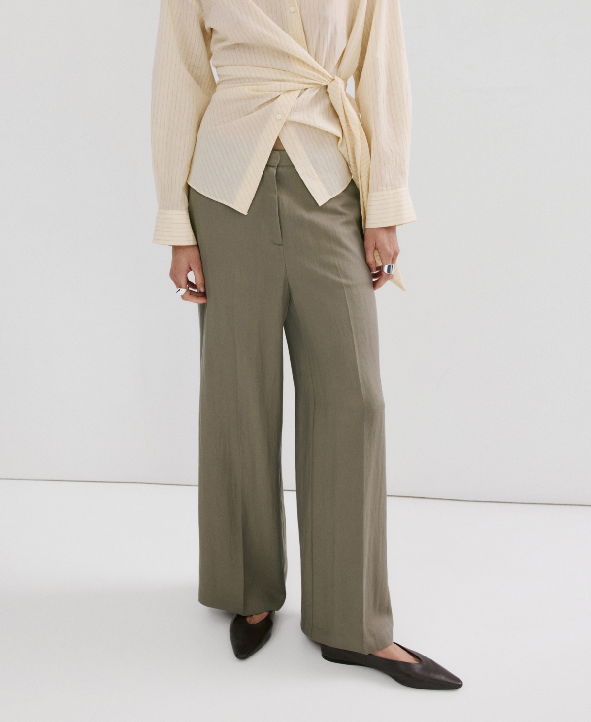 Click here for Mango Womens High-Waisted Lyocell Pants - Khaki prices