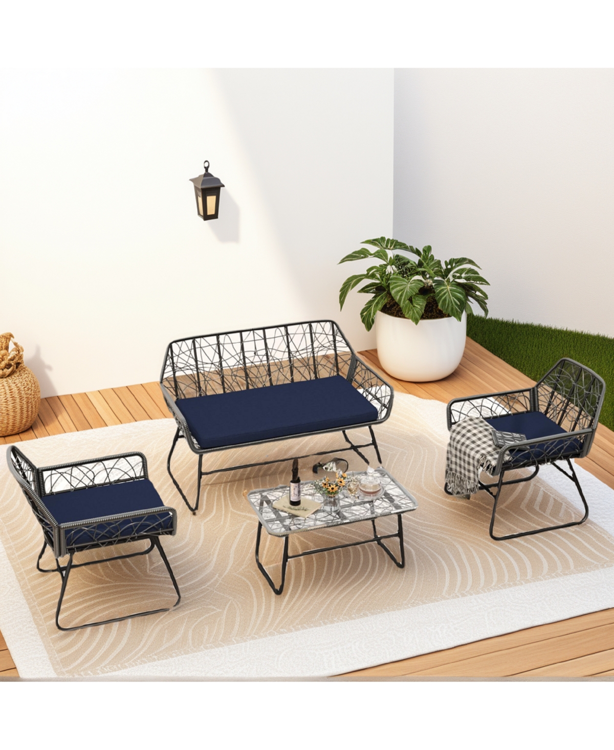 Click here for Mondawe 4-Piece Wicker Patio Set with Cushions and... prices