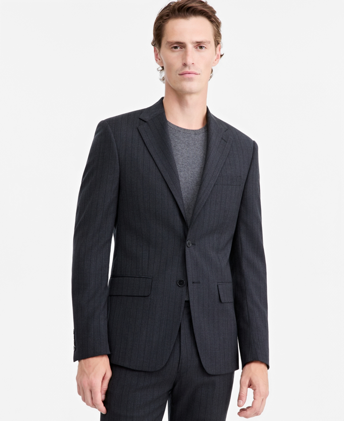 Click here for Calvin Klein Mens Slim-Fit Wool-Blend Pinstripe Su... prices