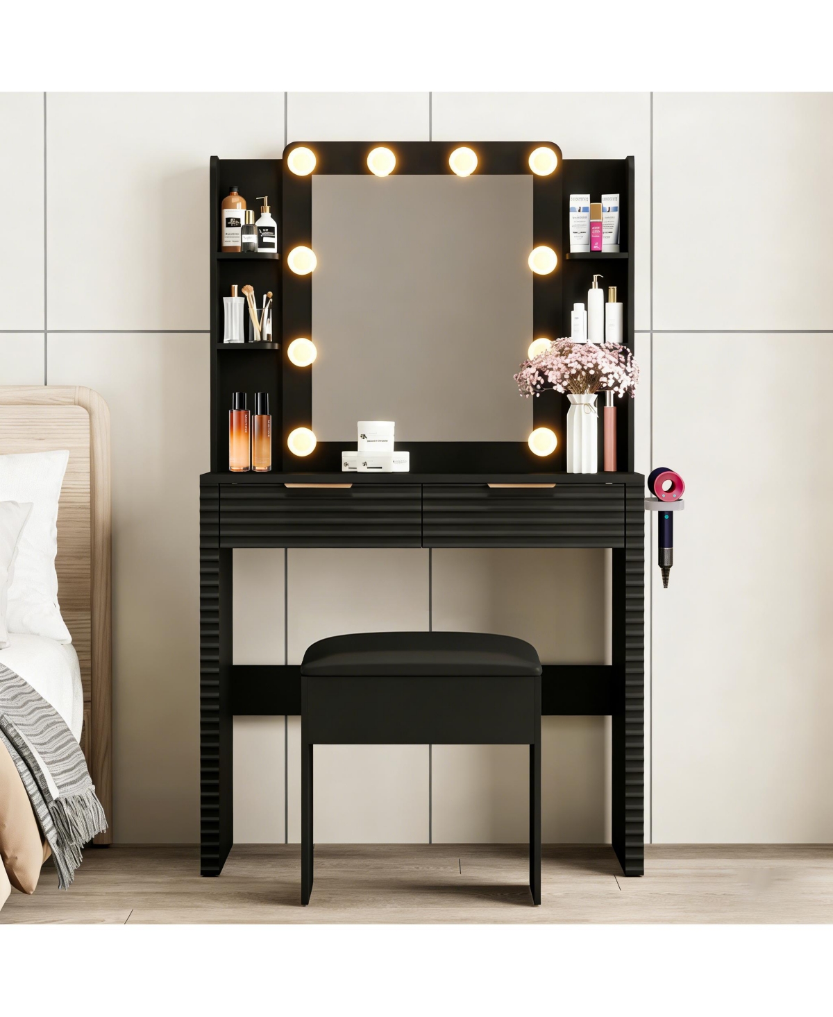 Click here for Flynama Makeup Vanity Desk with 10 Hollywood Bulbs... prices