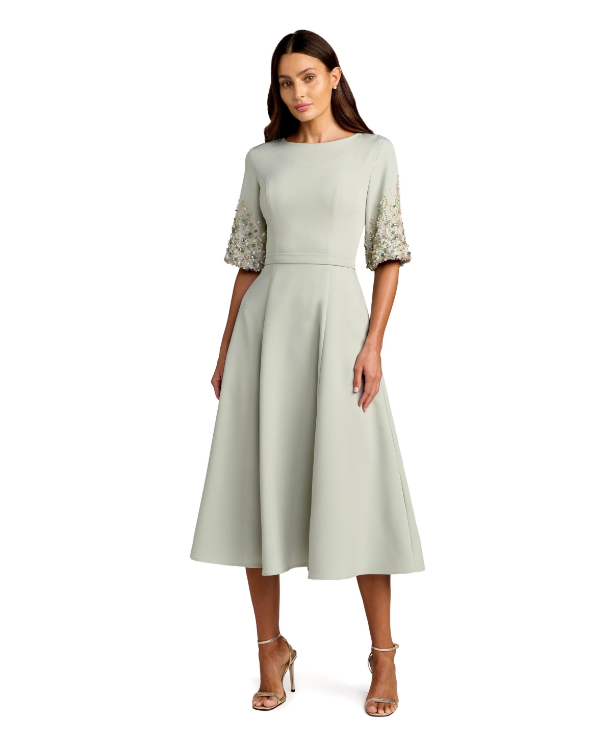 Click here for Mac Duggal Womens Crepe A Line Midi Dress With Bea... prices