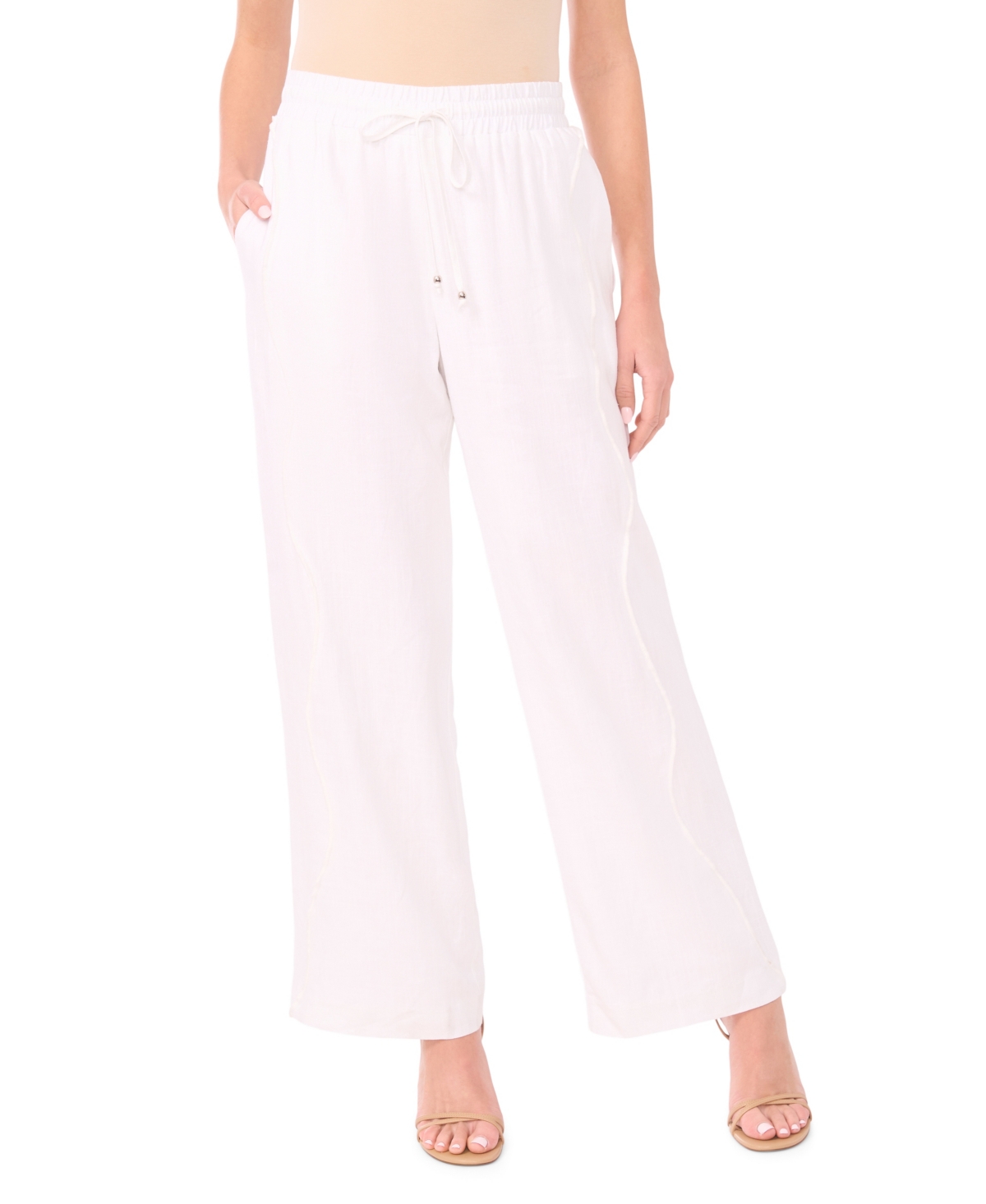Click here for CeCe Womens Wide-Leg Pull-On Pants - Ultra White prices