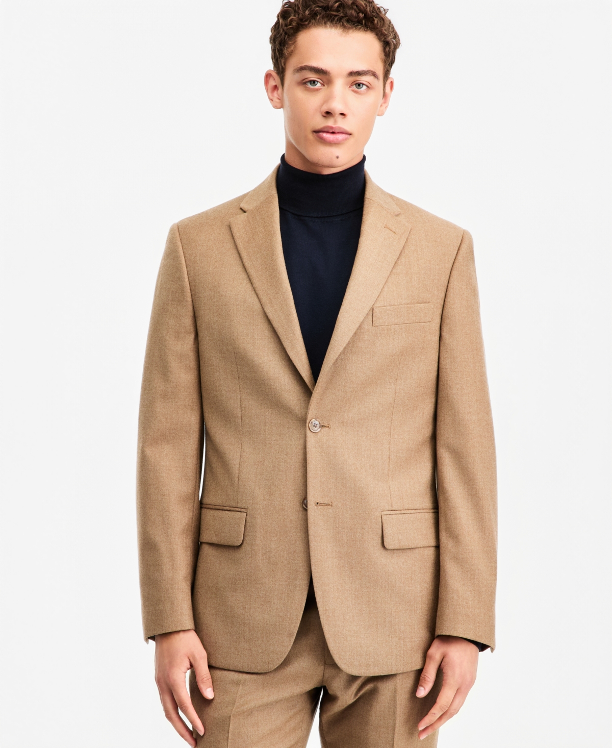 Click here for Tommy Hilfiger Mens Modern-Fit Wool Tan Flannel Su... prices