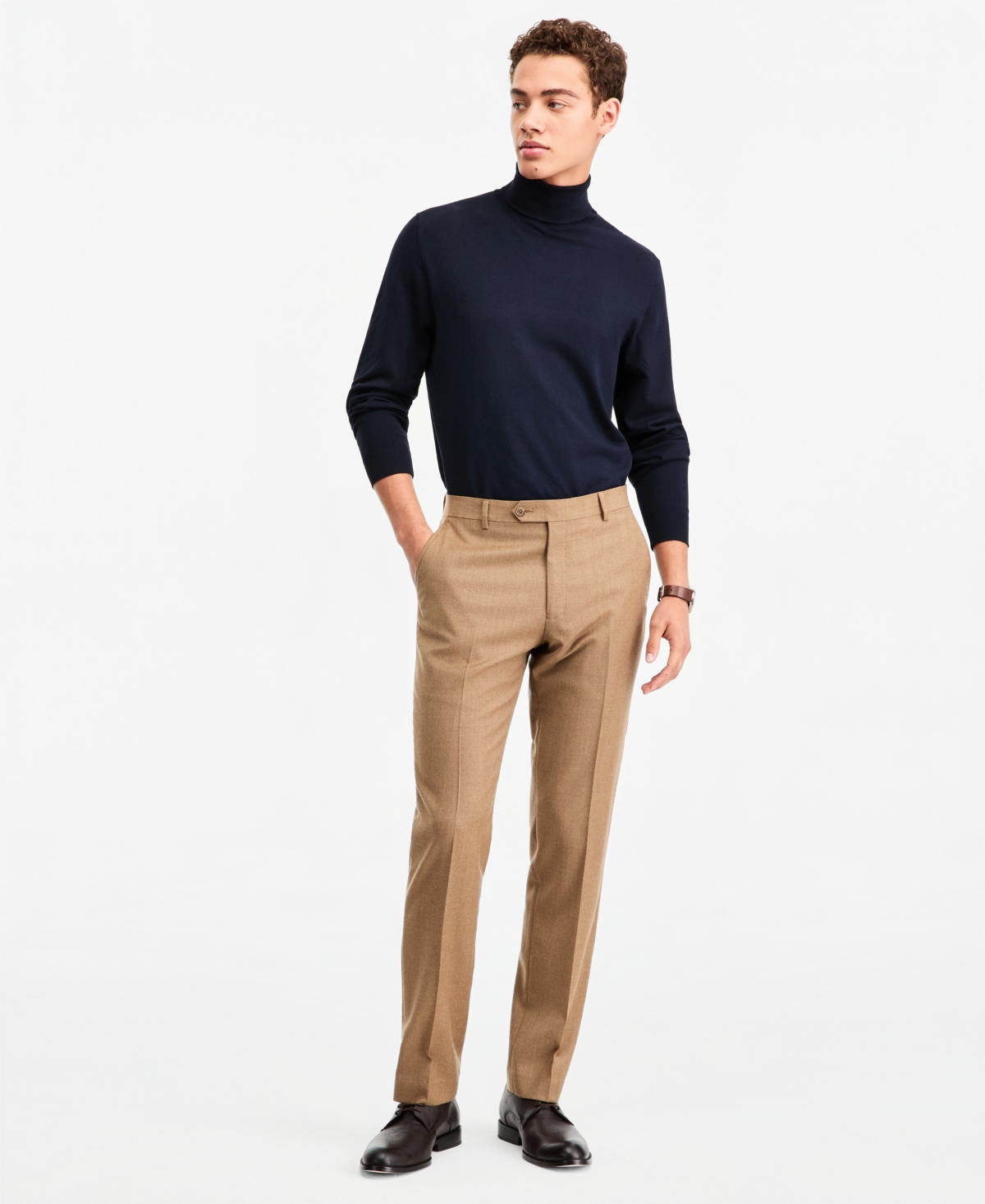 Click here for Tommy Hilfiger Mens Modern-Fit Wool Tan Flannel Su... prices