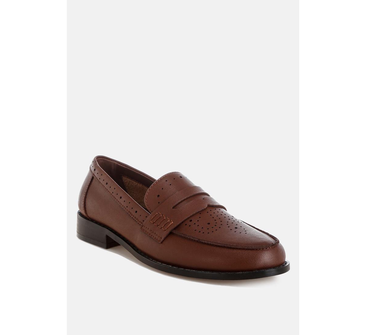 Click here for Clotilda Perforated Low Heel Loafers - Brown genui... prices