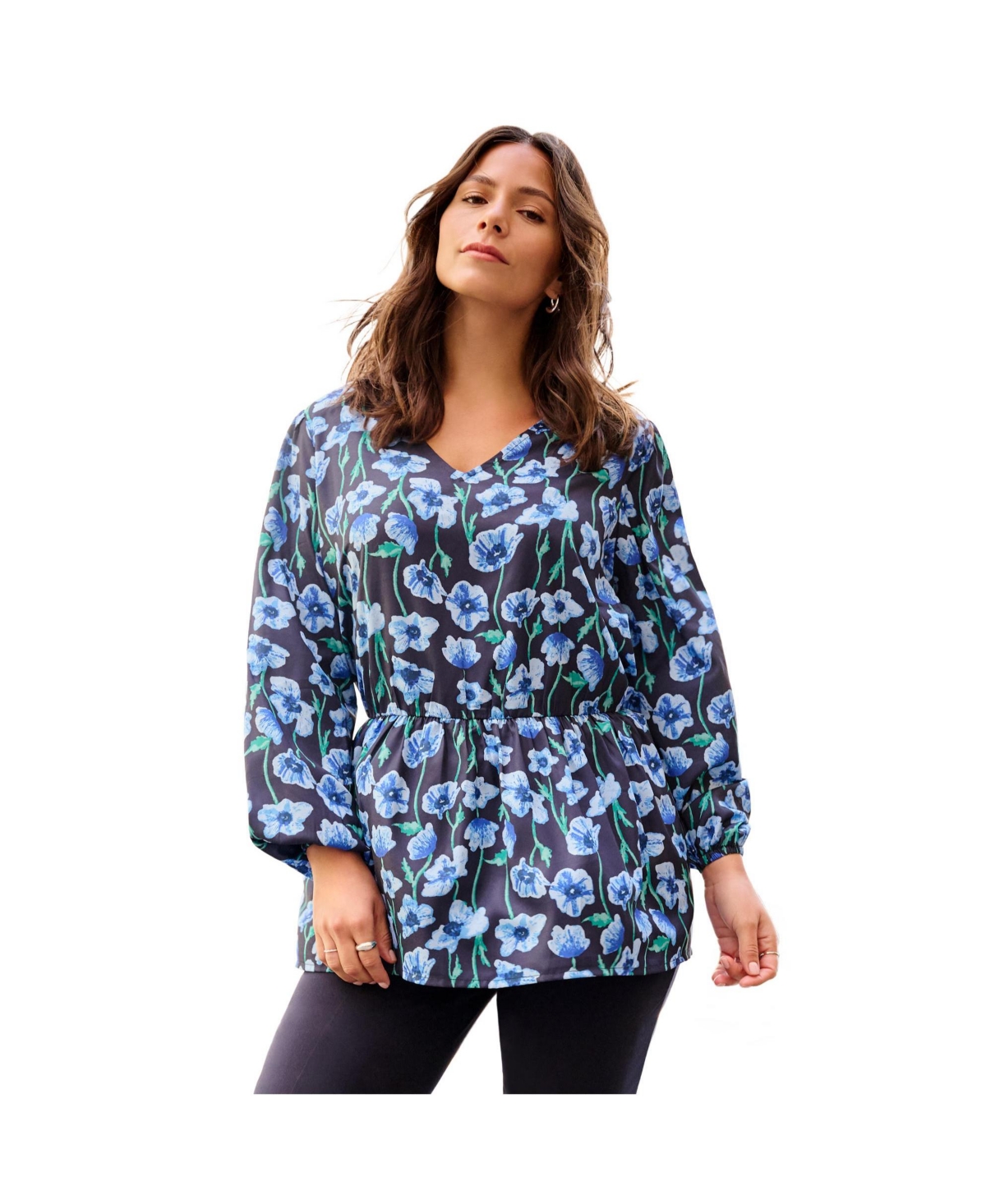 Click here for Avenue Womens Plus Size V Neck Blouson Elastic Wai... prices