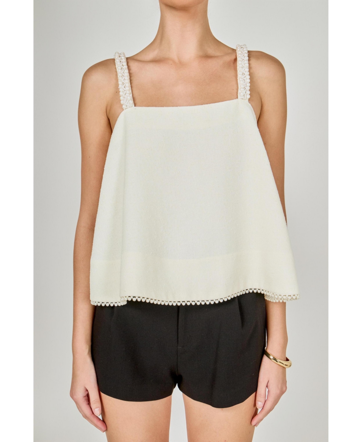 Click here for endless rose Womens Pearl Trim Sleeveless Top - Cr... prices