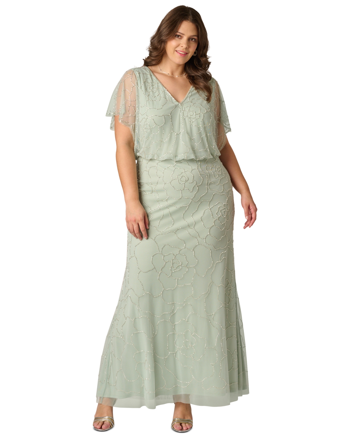 Click here for Adrianna Papell Plus Size Beaded Blouson-Sleeve Ba... prices
