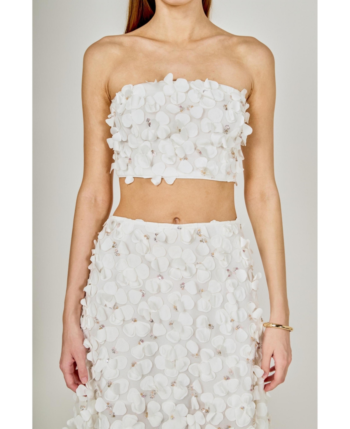 Click here for endless rose Womens 3D Floral Bandeau Top - Off wh... prices