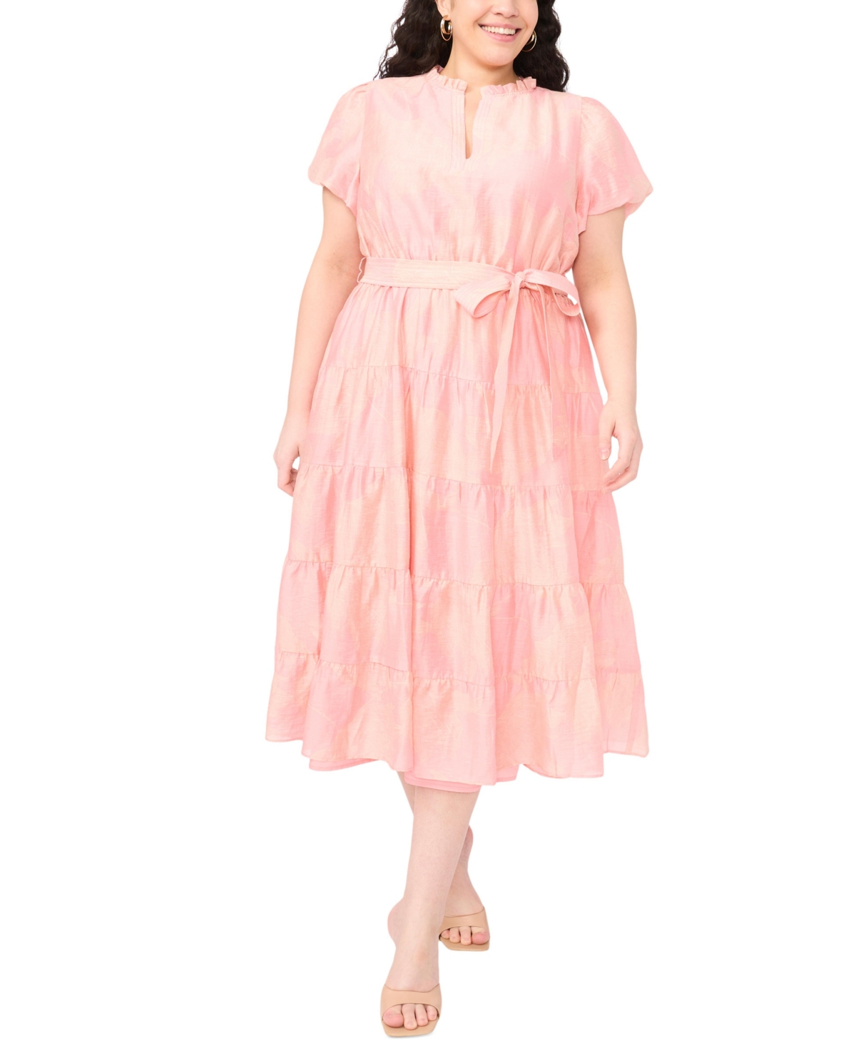 Click here for Vince Camuto Plus Size Notch Neck Puff-Sleeve Midi... prices
